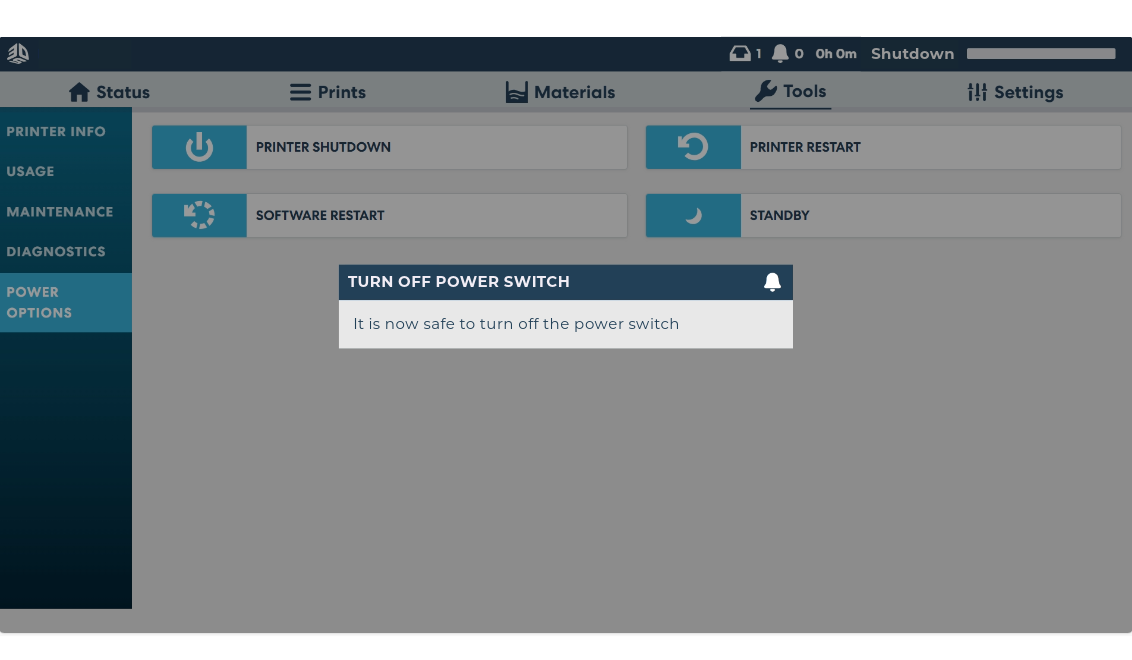 MJP 300W/300W Plus Printer Power Options